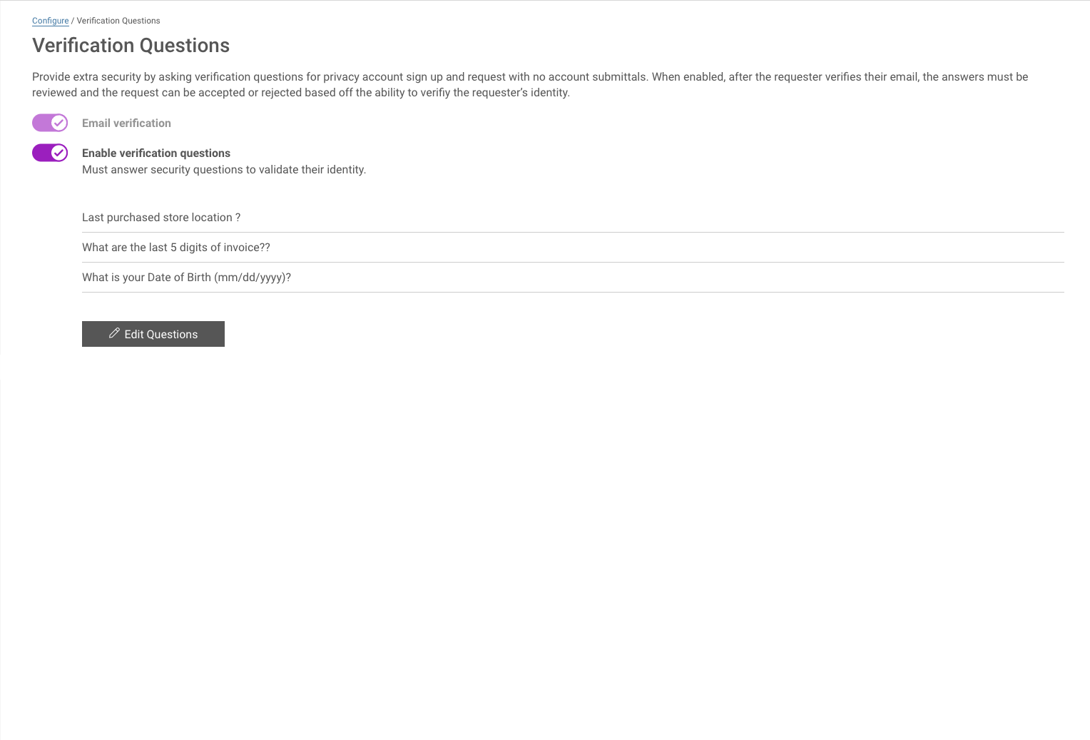 Verification Questions - Truyo Releases Verification Questions - Truyo Releases